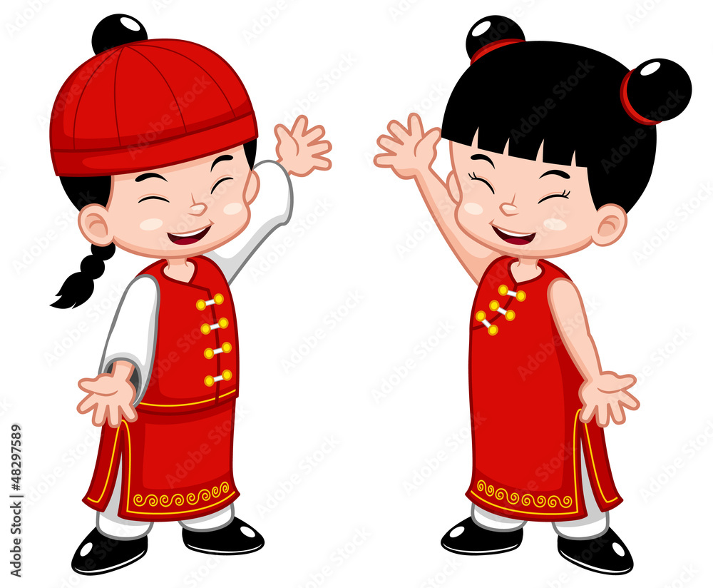 illustration of Cartoon Chinese Kids Stock Vector | Adobe Stock