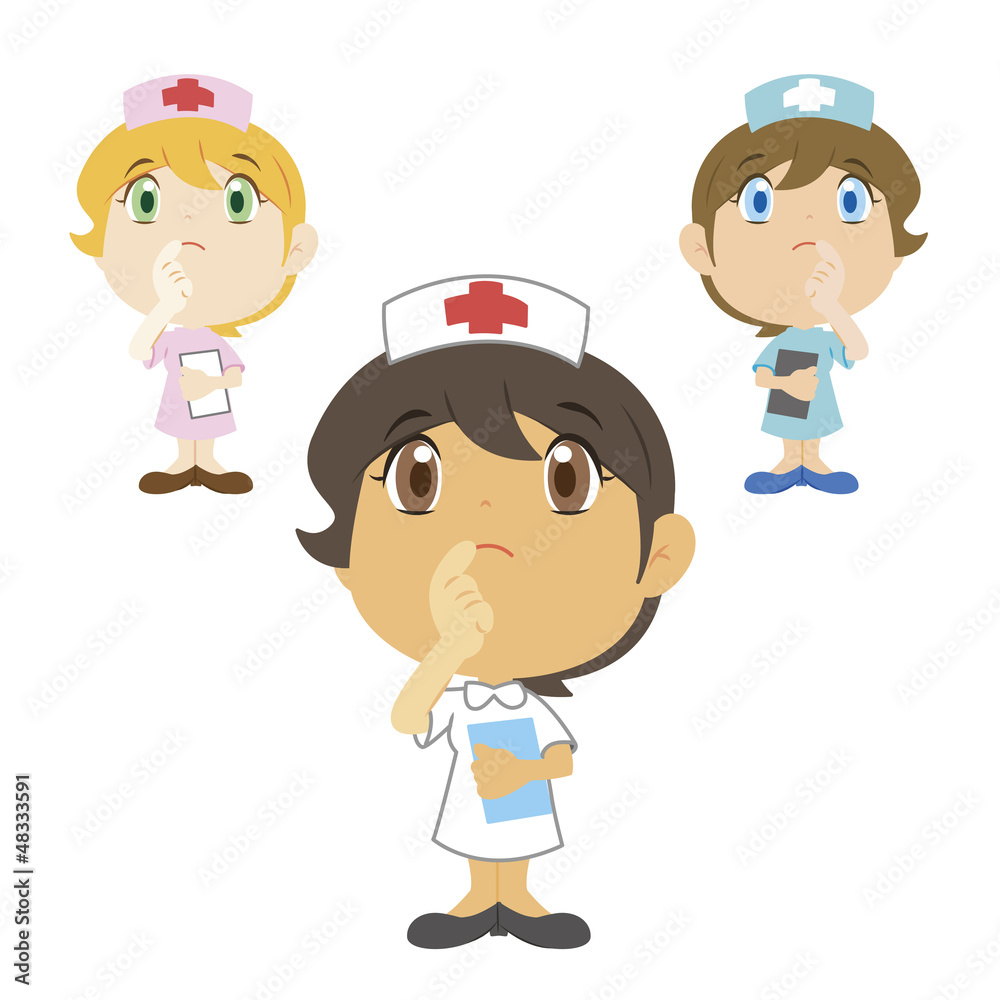 cartoon nurse is thinking, three colors Stock Vector | Adobe Stock