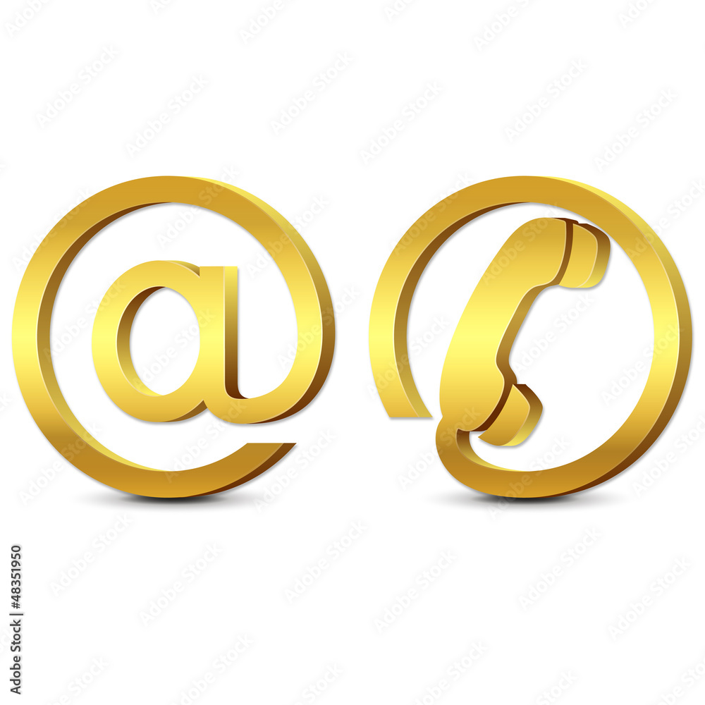 3d gold icons email and phone, set Stock Vector | Adobe Stock