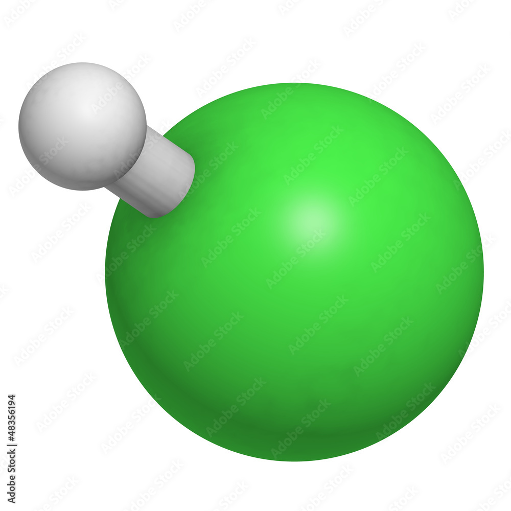 Hydrogen chloride (HCl) molecule, chemical structure. HCl is a h Stock ...