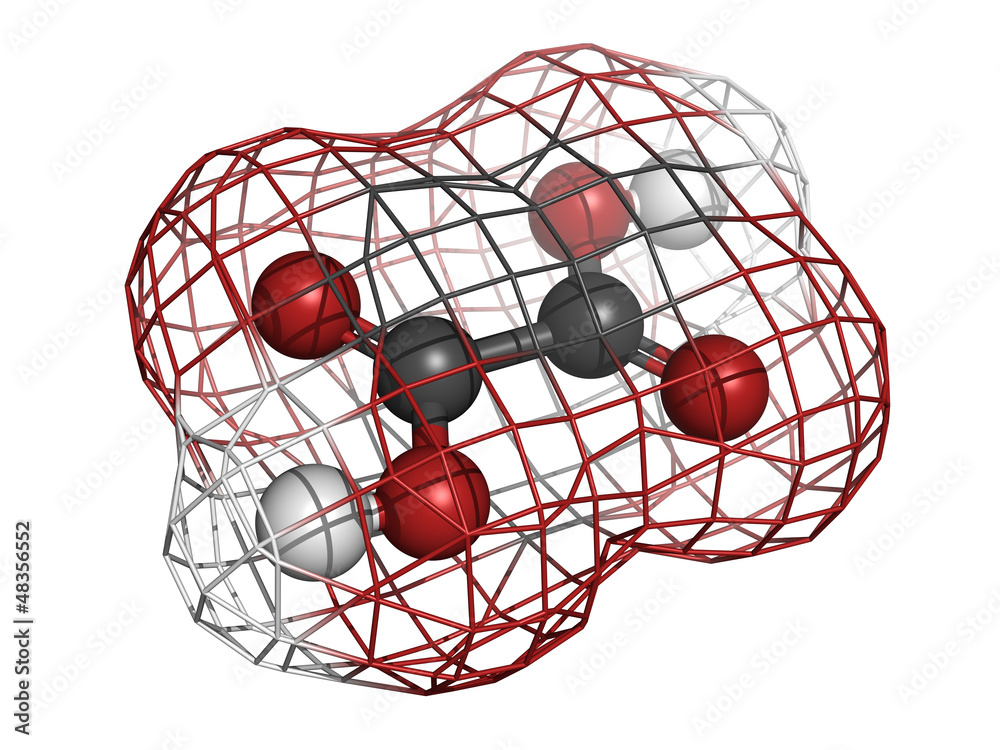 Oxalic acid molecule. Its salt, calcium oxalate, is the main com Stock ...