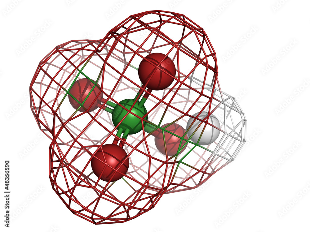 Perchloric acid (HClO4) molecule, chemical structure. HClO4 is a Stock ...