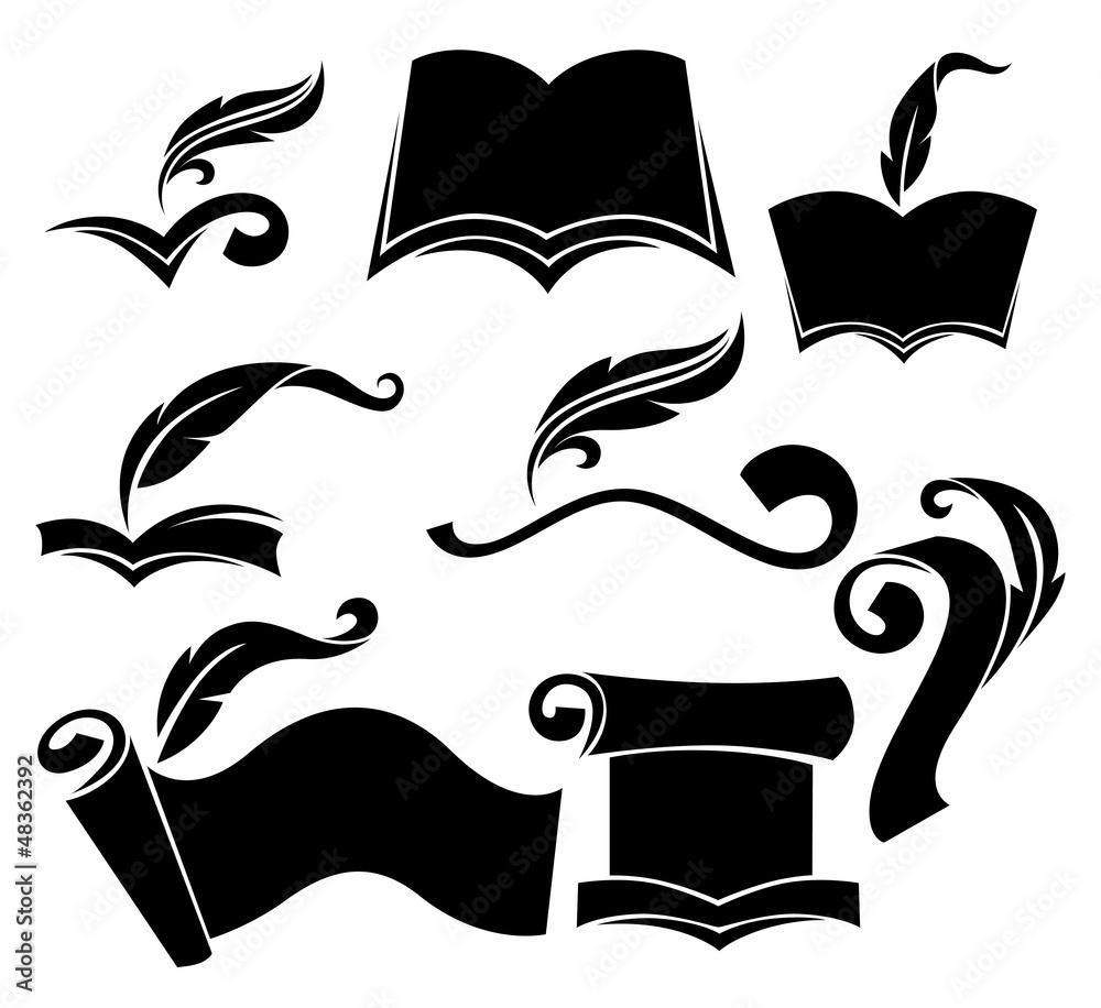 old books, parchment, reading and writing symbols Stock Vector | Adobe ...