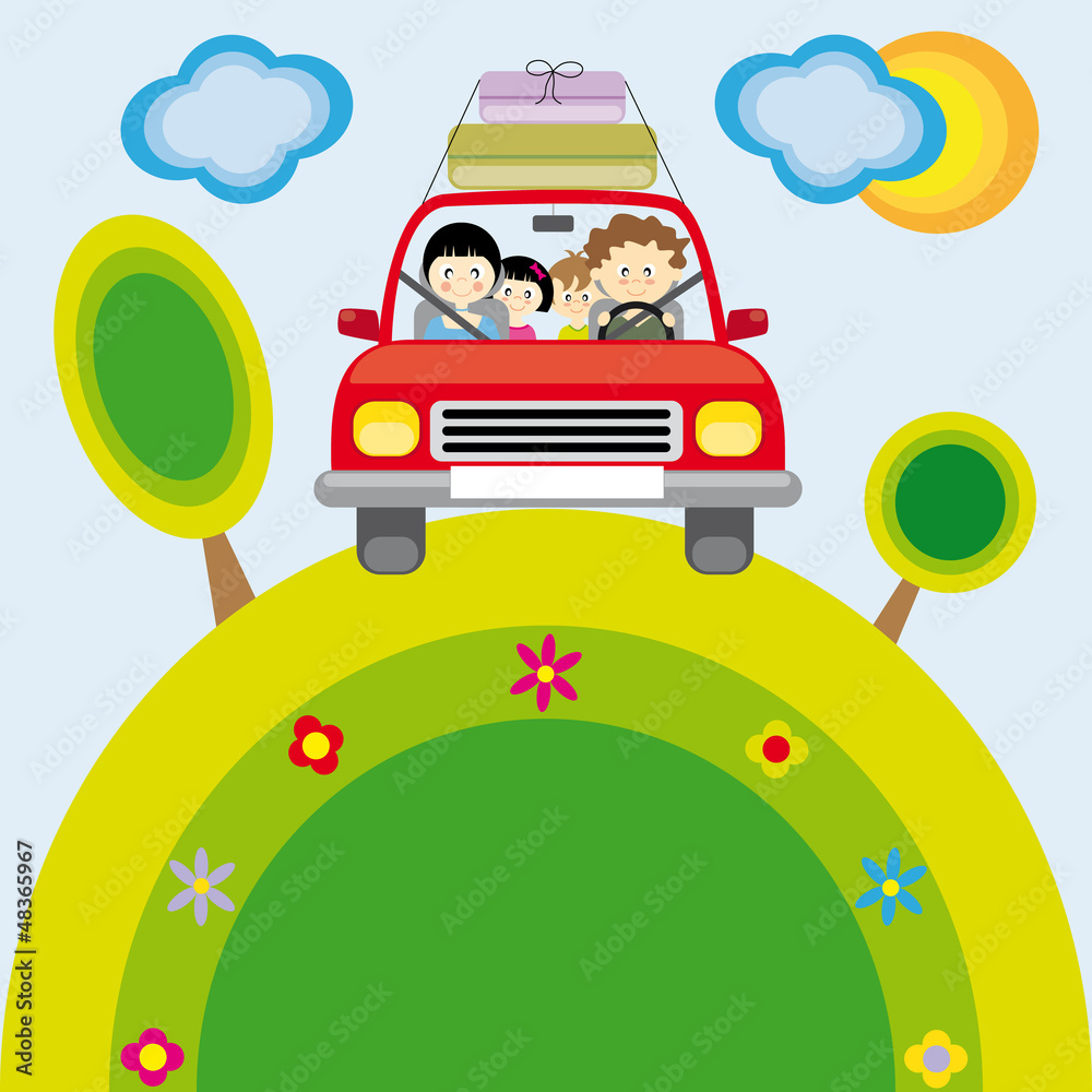 Dibujo De Familia En Carro