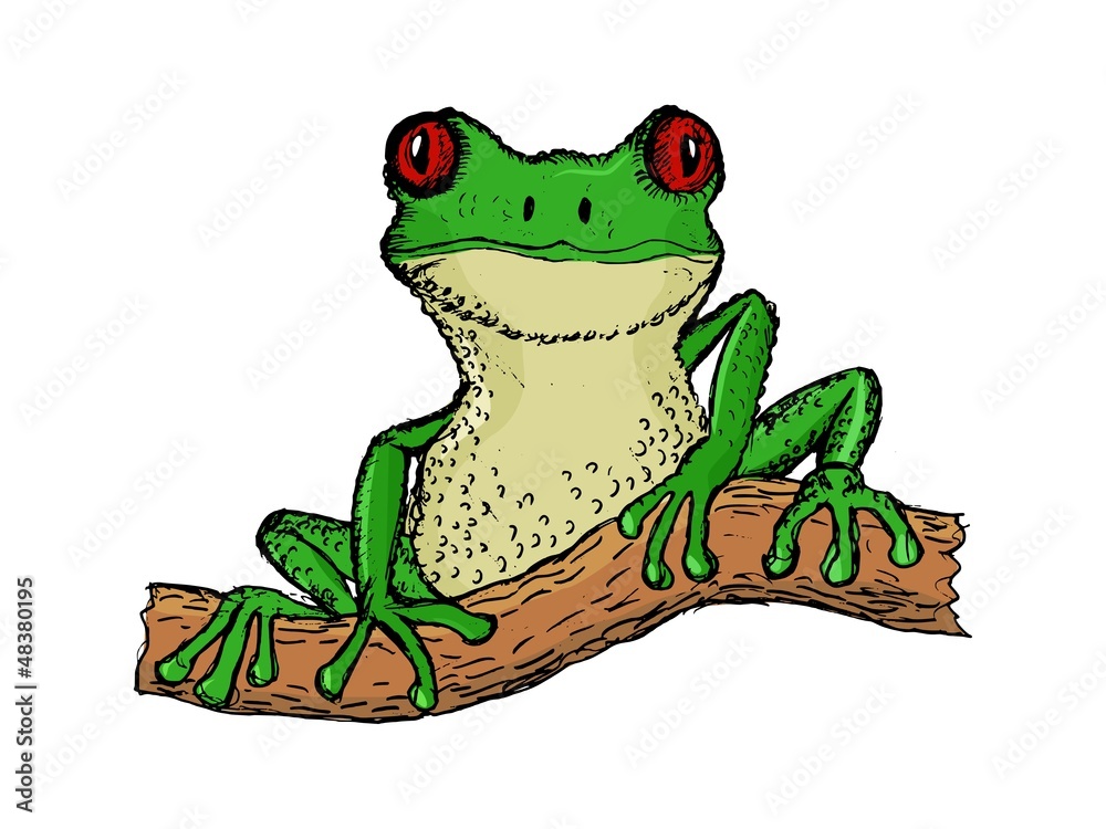 hand drawn, vector, cartoon illustration of tree frog Stock Vector ...