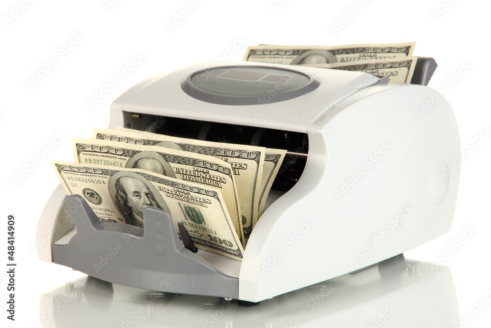 Machine for counting money and 100 dollar bills isolated Stock Photo ...