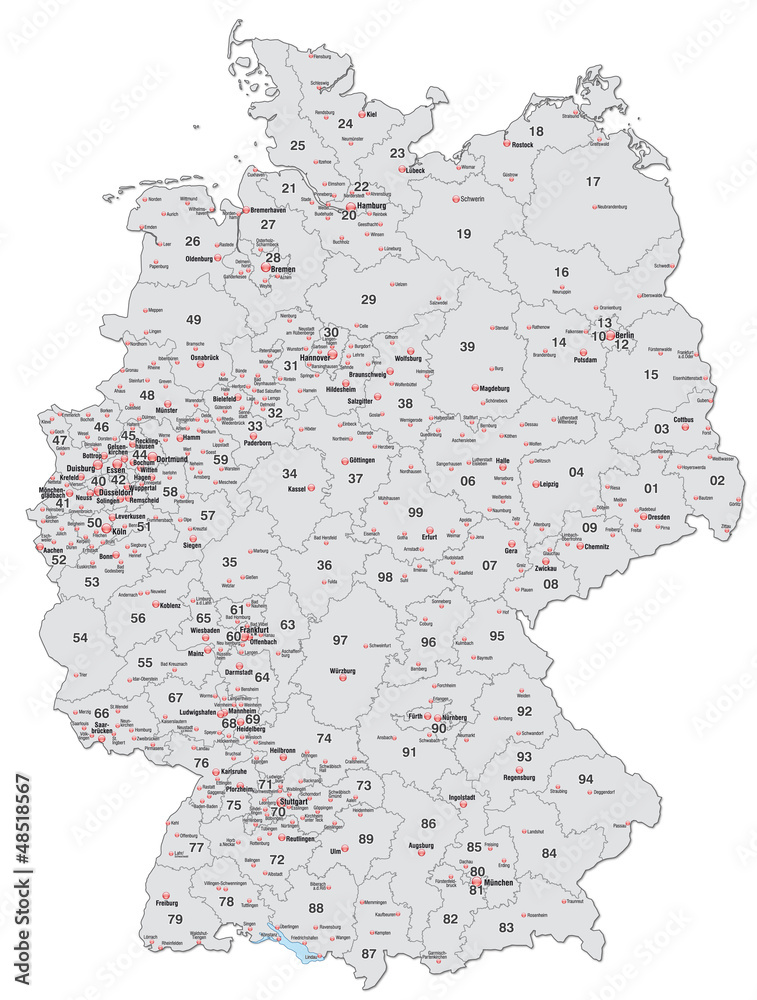 Poster Deutschland mit Ortsnetz und Postleitzahlen – Wall Art | UkPosters