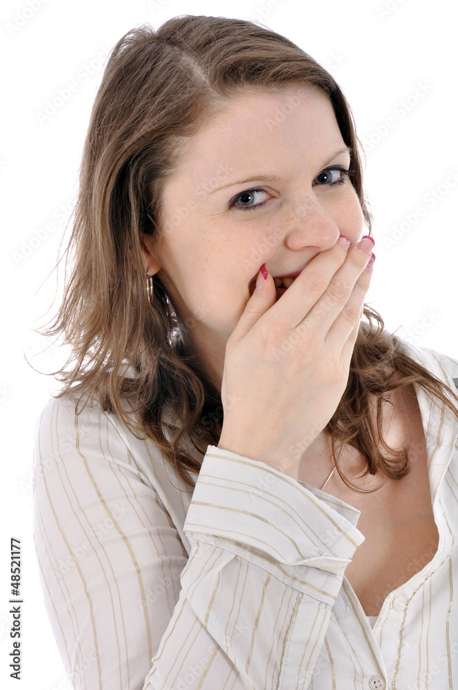 Junge Frau peinlich berührt Stock-Foto | Adobe Stock