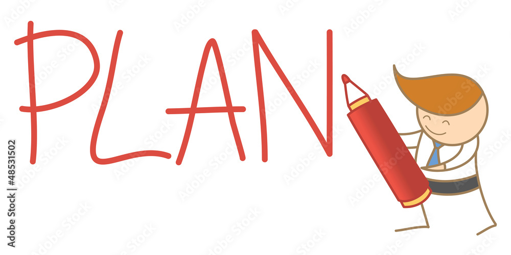 cartoon character of man writing a plan word Stock Vector | Adobe Stock