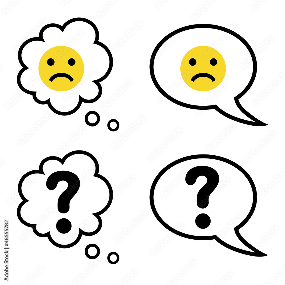 Bubbles with sad face and question mark Stock Vector | Adobe Stock