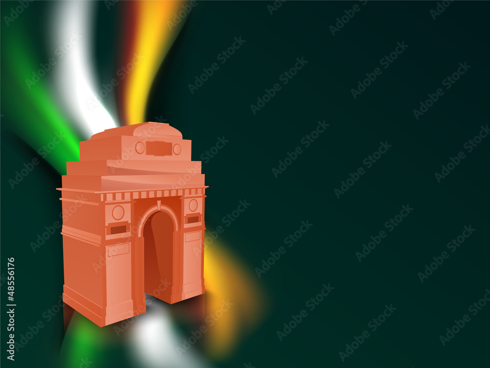 Indian flag color creative wave background with India Gate. EPS Stock ...