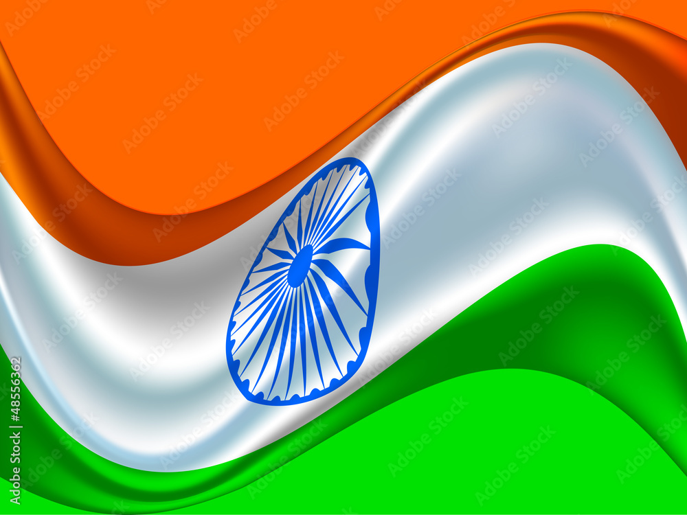Indian flag color creative wave background with 3D Asoka wheel. Stock ...