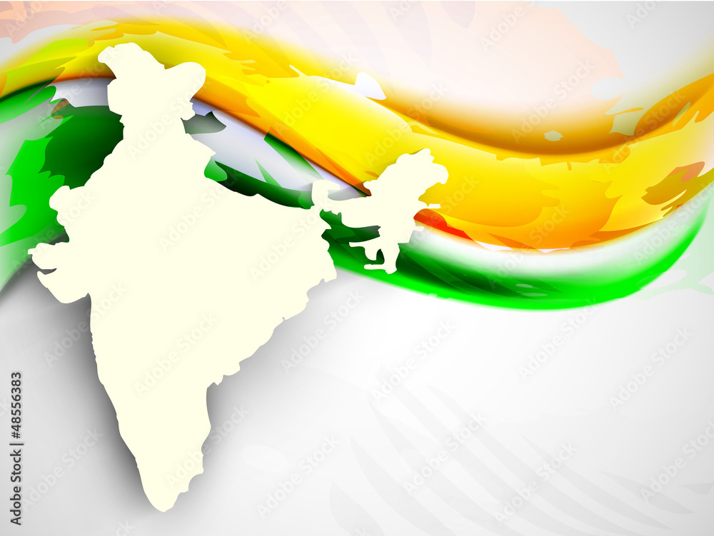 India map on national flag color creative wave background. EPS 1 Stock ...