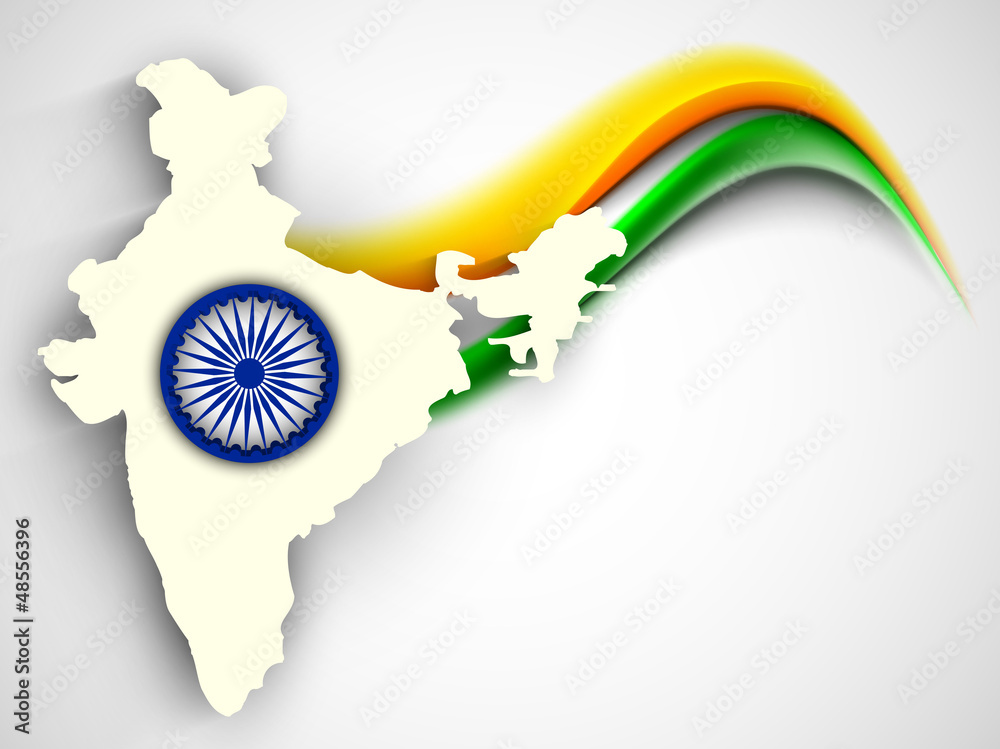 India map on national flag color creative wave background with A Stock Vector | Adobe Stock