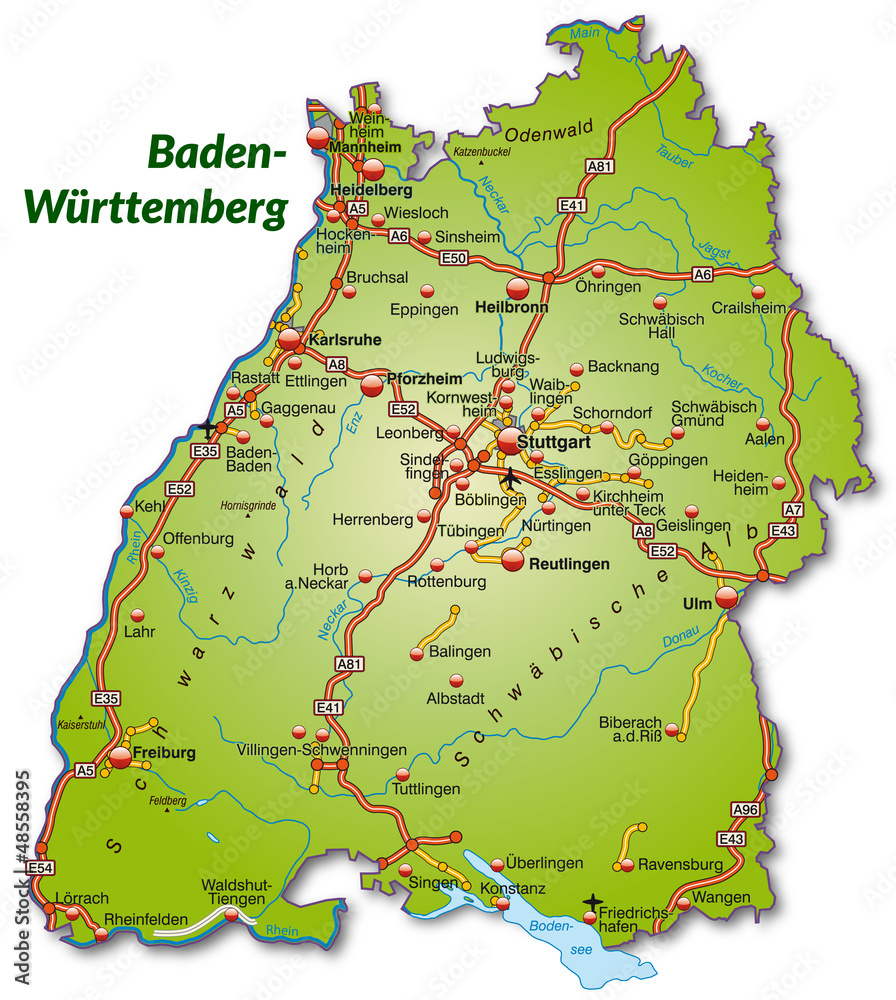 Vetor de Landkarte von Baden-Württemberg mit Autobahnnetz do Stock ...