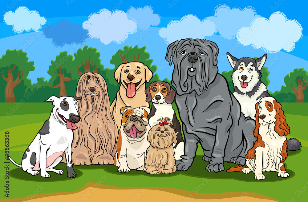 purebred dogs group cartoon illustration Stock Vector | Adobe Stock