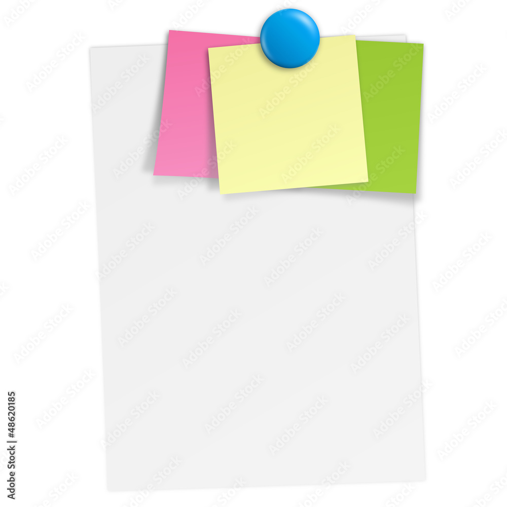 Zettel weiß mit Notizzetteln und Magnet vector de Stock | Adobe Stock