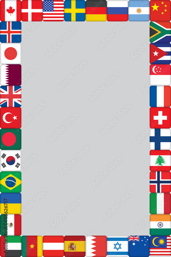 frame with some of world flags icons Stock Vector | Adobe Stock