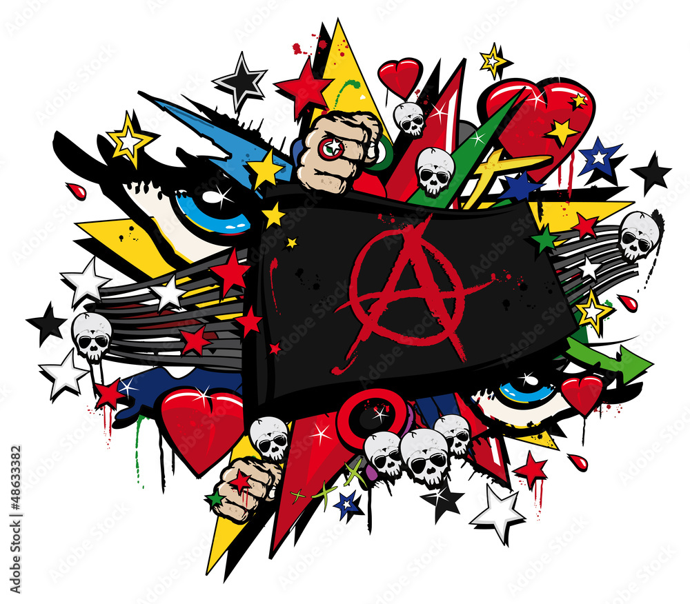 Anarchy anarchist flag graffiti flag street art illustration Stock ...