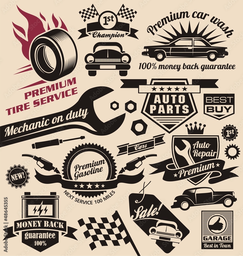 Vector set of vintage car symbols and logos Stock Vector | Adobe Stock