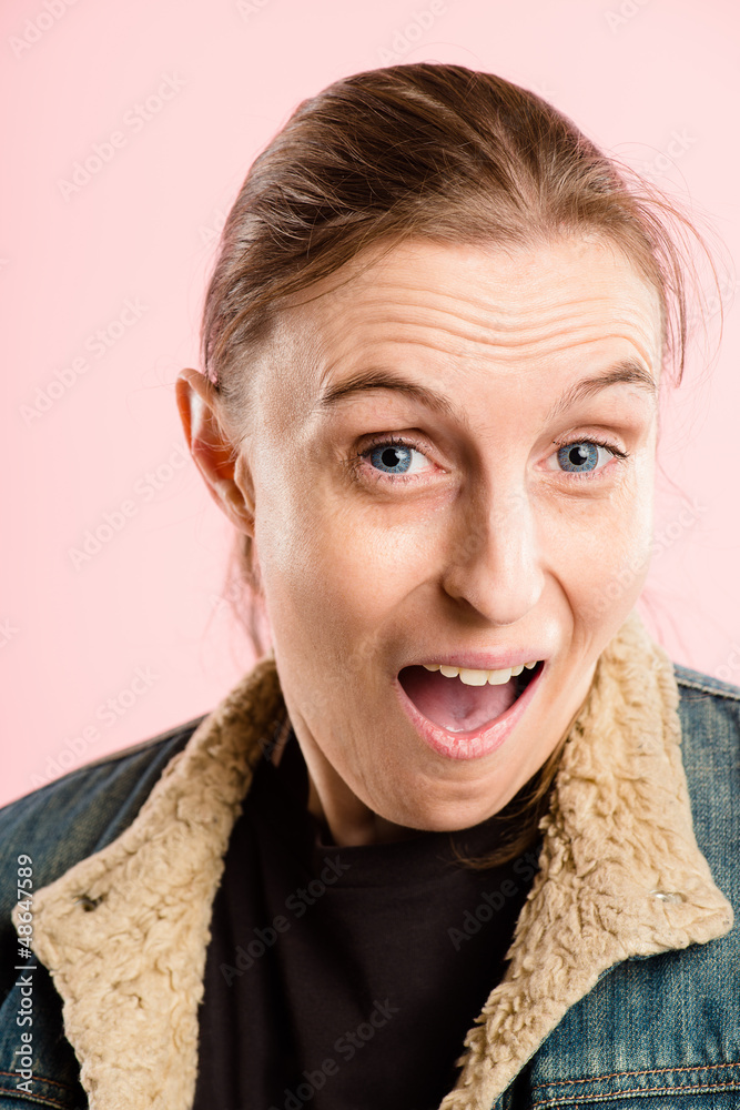 funny woman portrait pink background real people high definition Stock ...