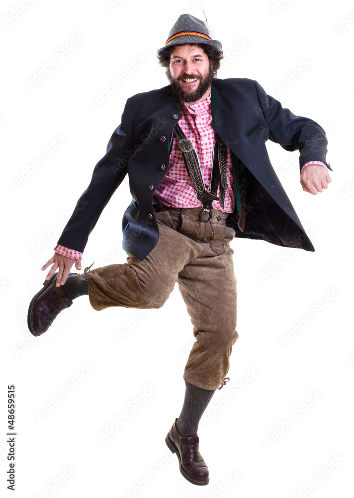 Bearded bavarian man in traditional clothing, dancing Stock Photo ...