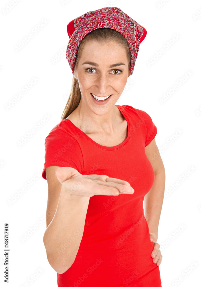 Eine Frau reicht die Hand - Rot isoliert Stock-Foto | Adobe Stock