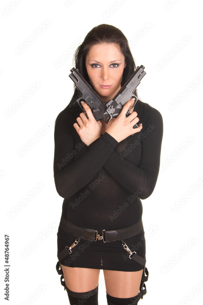 Agentin mit Pistolen Stock Photo | Adobe Stock