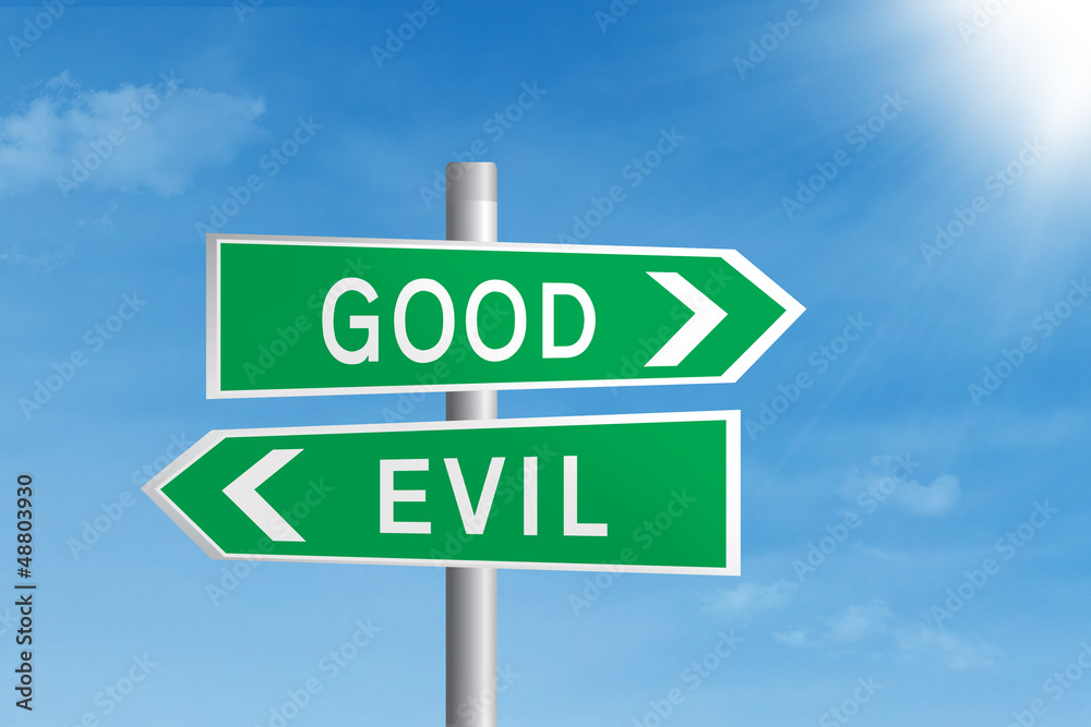 Good vs evil road sign Stock Photo | Adobe Stock