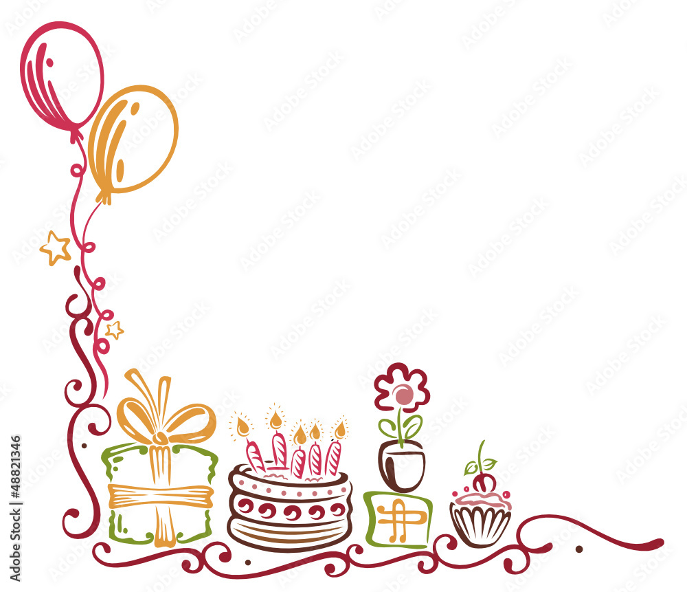 Geburtstag, Torte, Geschenke, birthday, Ranke Stock Vector | Adobe Stock