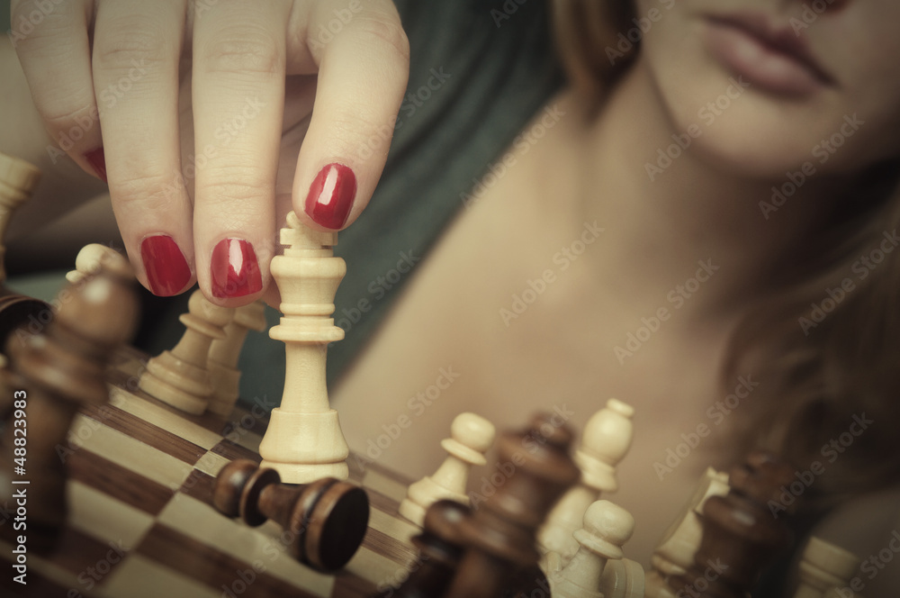 sexy woman playing chess Stock Photo | Adobe Stock