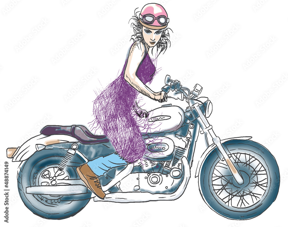 woman posing on a motorcycle - drawing into vector Stock Vector | Adobe ...