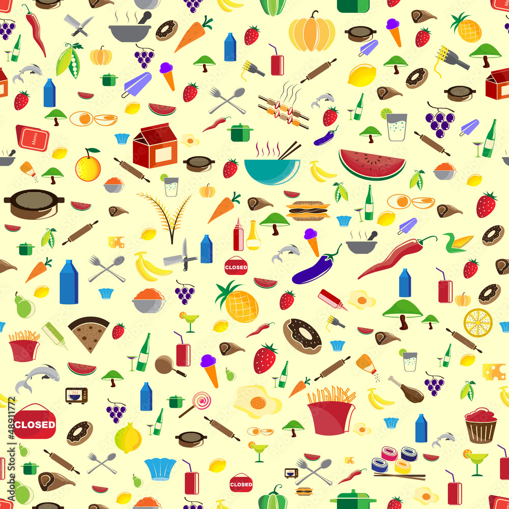 vector illustration of food template with colorful food icon Stock ...
