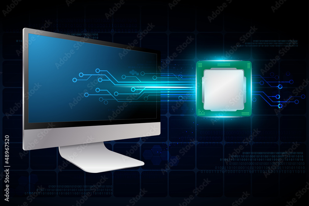 Vector desktop computer with electronic circuit board processor Stock ...