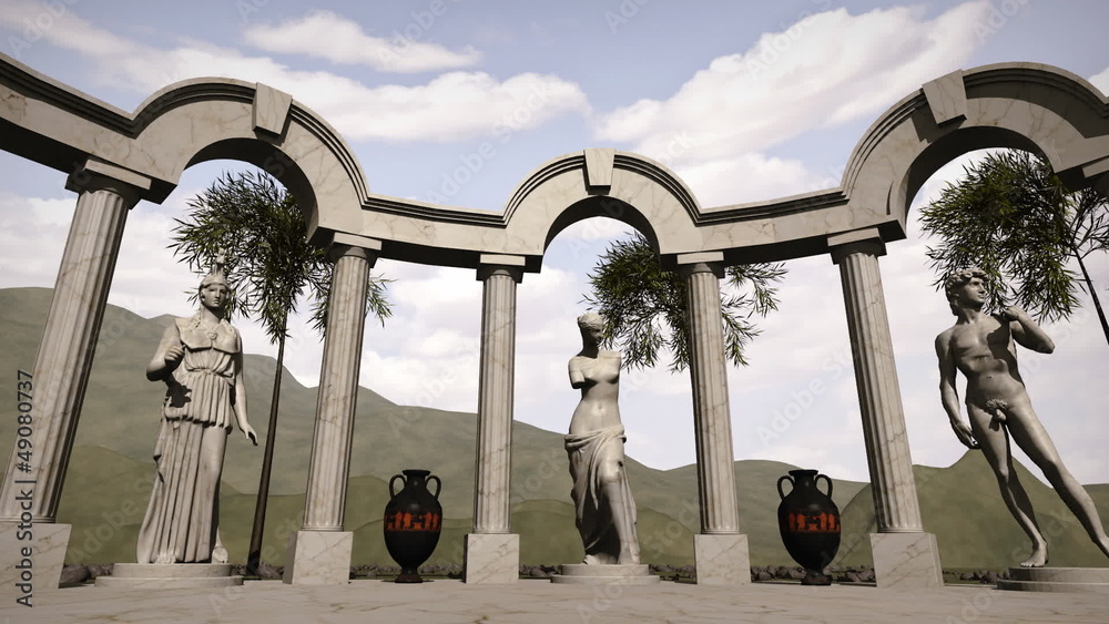 Ancient greek temple with sculptures Stock Video | Adobe Stock