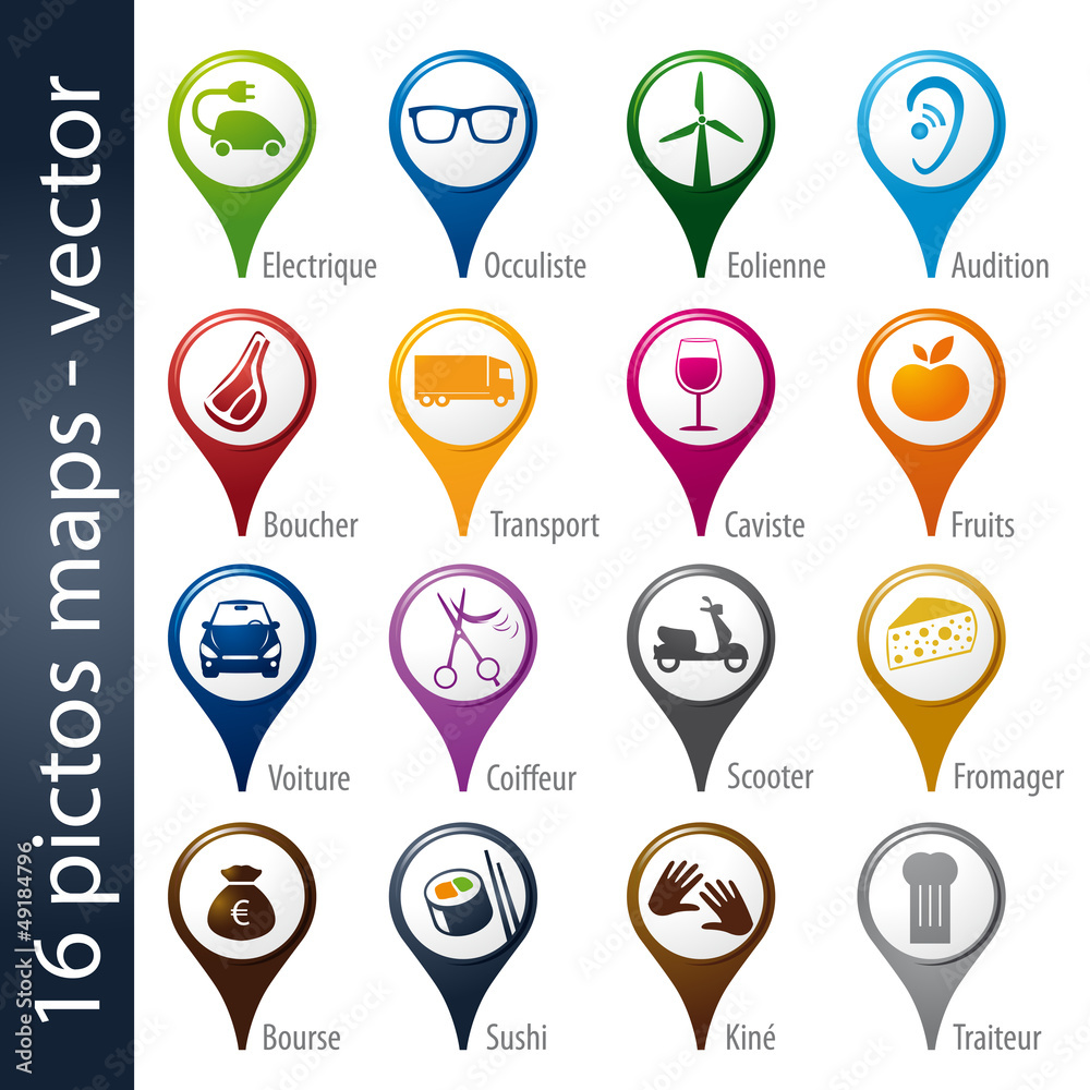 set 16 icons, pictos, symboles, logos Stock Vector | Adobe Stock