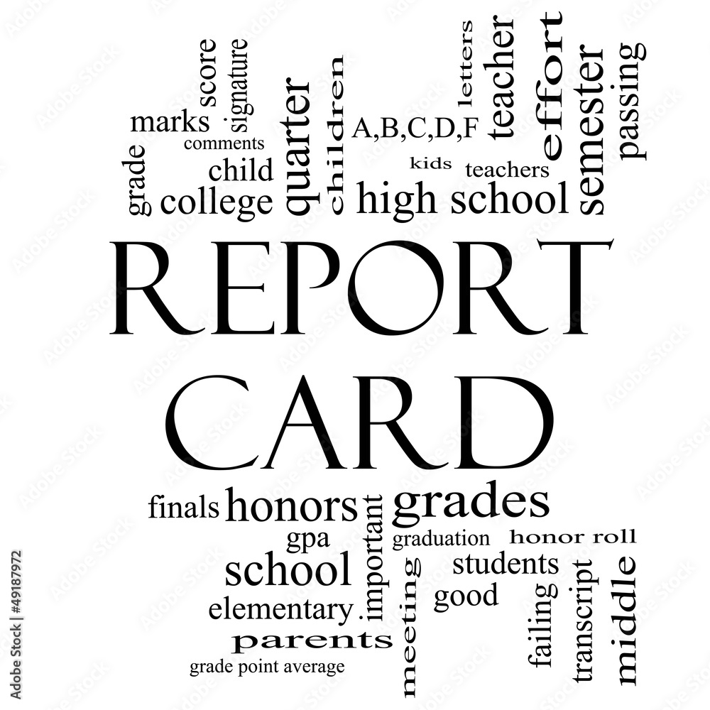 Foto de Report Card Word Cloud Concept in Black and White do Stock ...