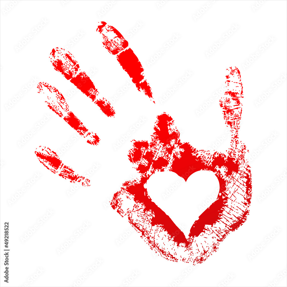 Red handprint with a heart inside Stock Vector | Adobe Stock