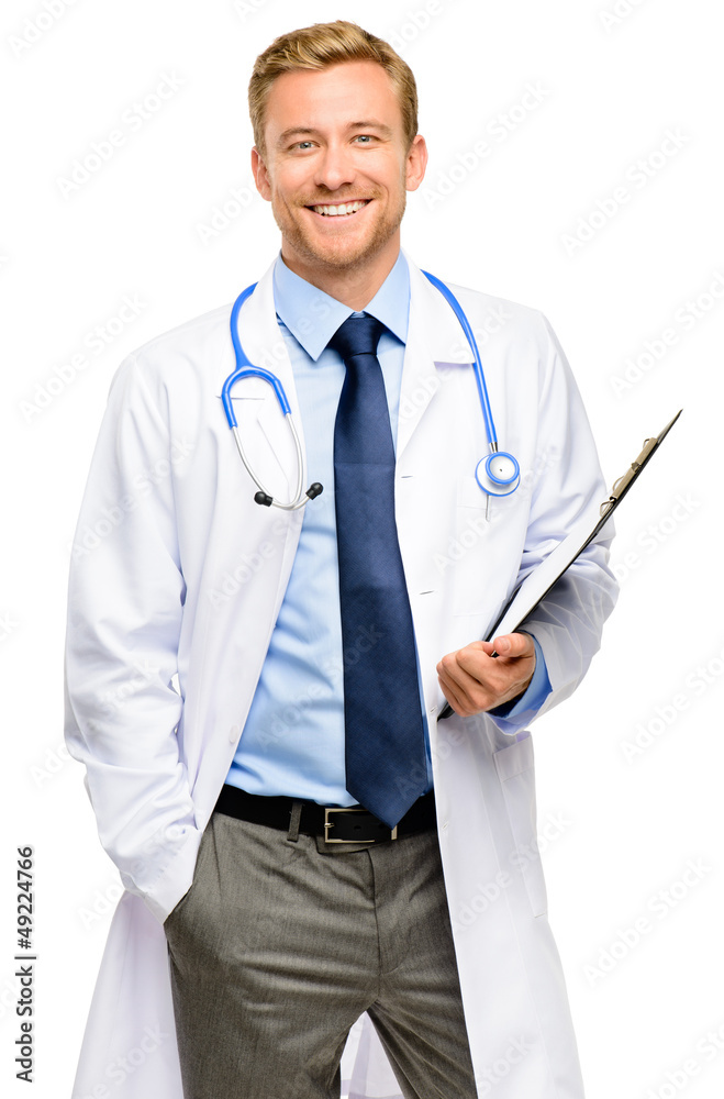 Portrait of confident young doctor on white background Stock-Foto ...