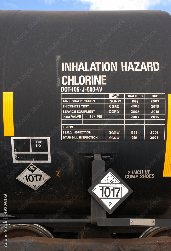 Handling Railroad Emerg. Chlorine rail road tank markings Stock Photo ...