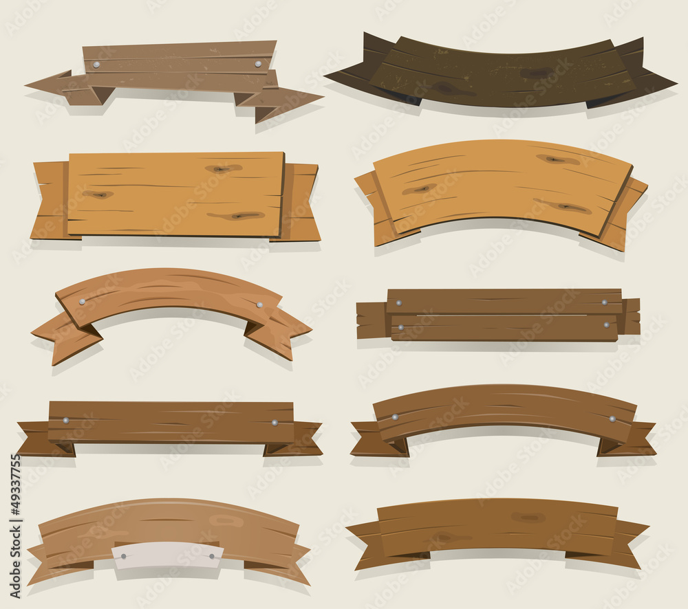 Cartoon Wood Banners And Ribbons Stock Vector | Adobe Stock