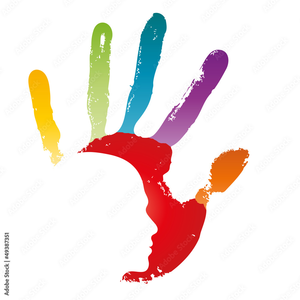 High resolution conceptual human hand print with man face Stock ...