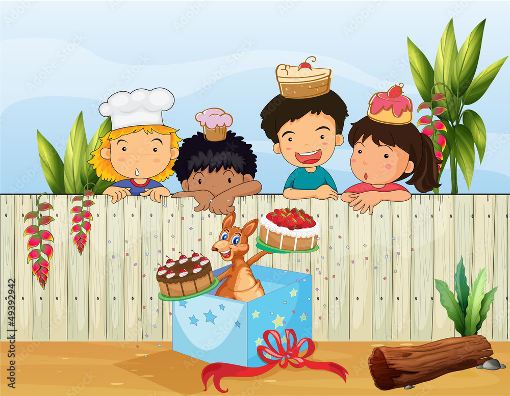 Kids and the different cakes Stock Vector | Adobe Stock