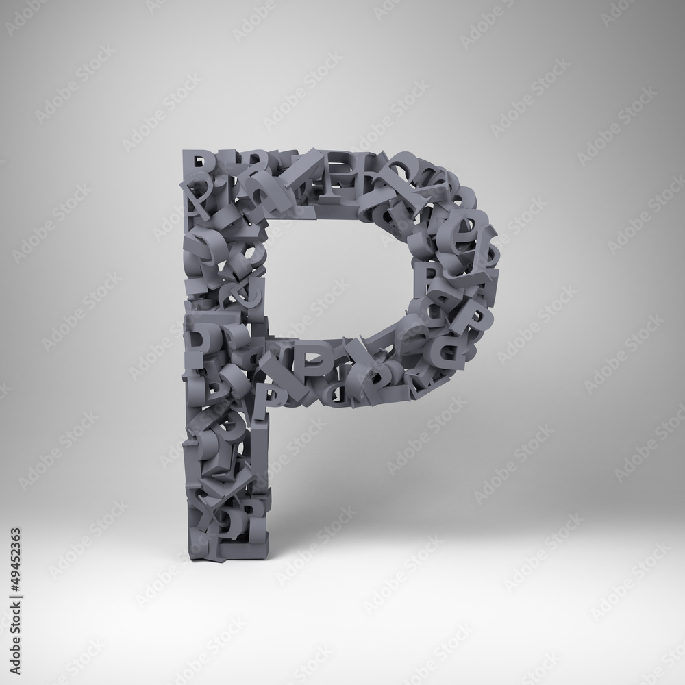 Letter P made out of scrambled small letters in studio setting Stock ...