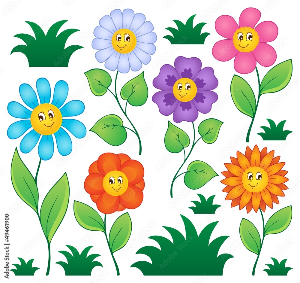Cartoon flowers collection 1 Stock Vector | Adobe Stock