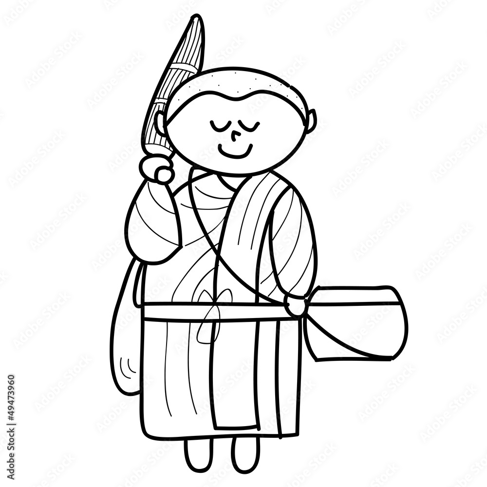 cartoon hand drawing buddhist monks Stock Vector | Adobe Stock