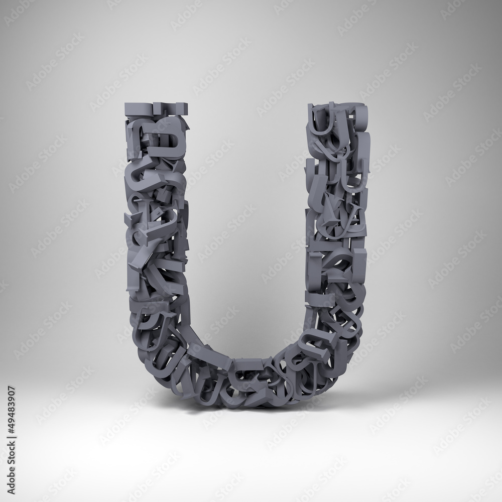 Letter U made out of scrambled small letters in studio setting Stock ...