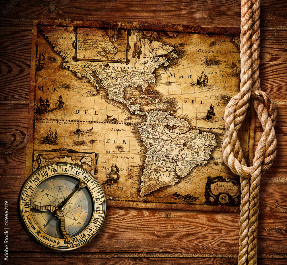 Old compass and vintage maps Stock Photo | Adobe Stock