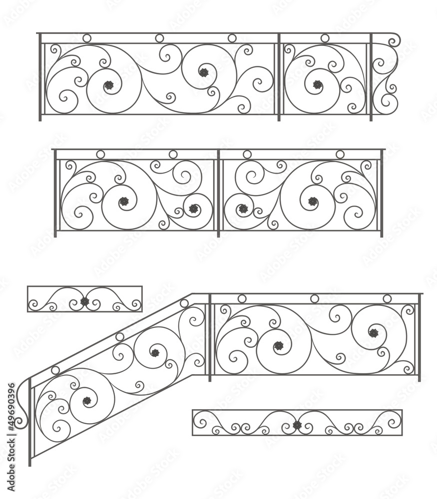 Vector set: wrought iron stairs railing, fence and grilles Stock Vector ...