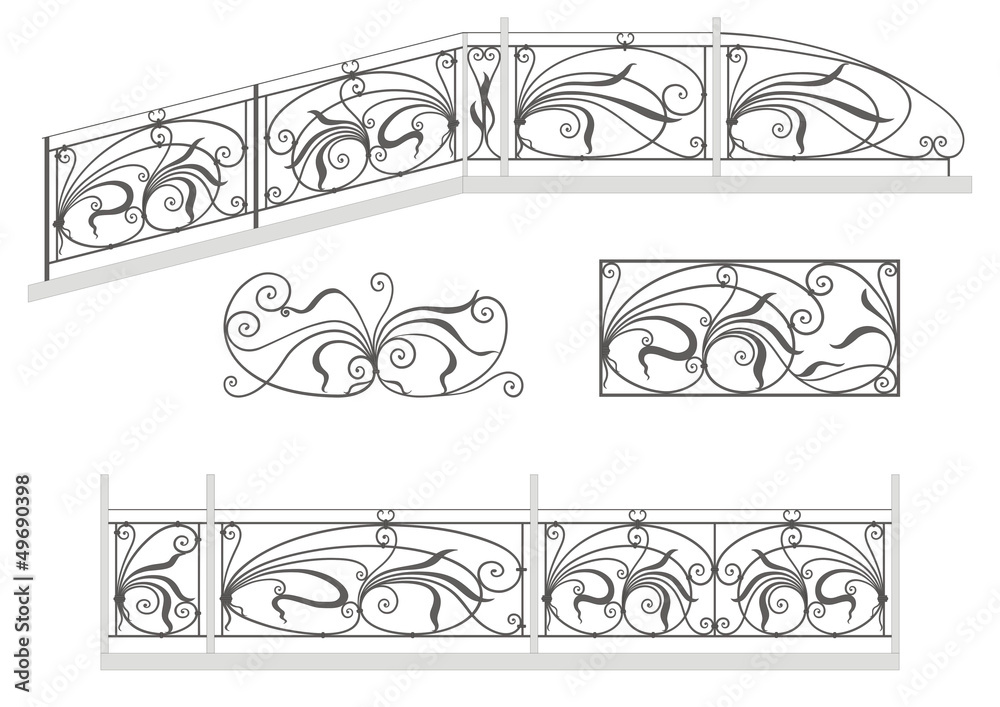 Vector set: wrought iron stairs railing, fence and grilles Stock Vector ...